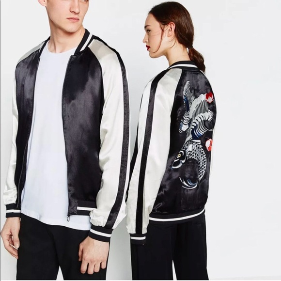 Zara | Jackets & Coats | Nwt Zara Kimono Koi Fish Embroidered Bomber ...